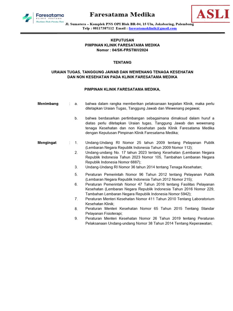 1.1 Ep 3-Sk Uraian Tugas, Tanggung Jawab Dan Wewenang FRSTM | PDF