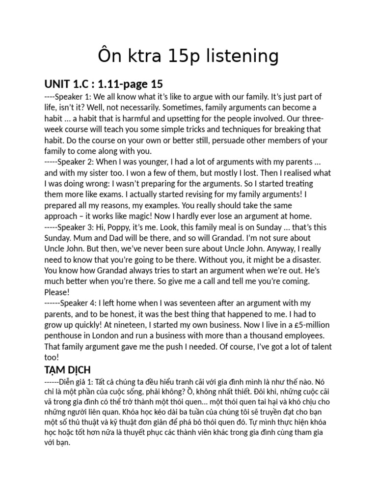 Ôn Ktra 15p Listening | PDF