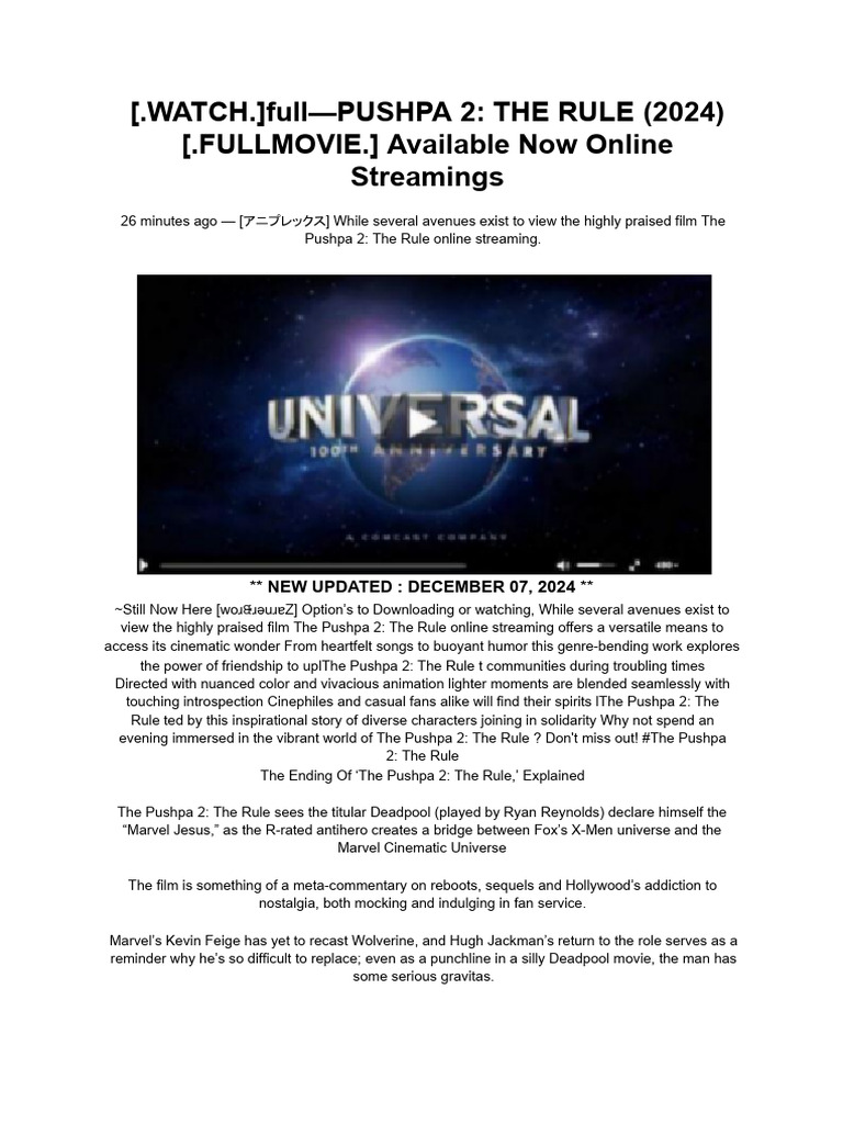 Pushpa 2 The Rule Fullmovie English | PDF | Hulu | Pay Television