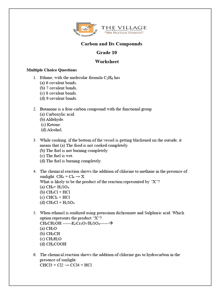 Grade 10 Carbon Compounds Worksheet | PDF | Hydrocarbons | Chemical ...