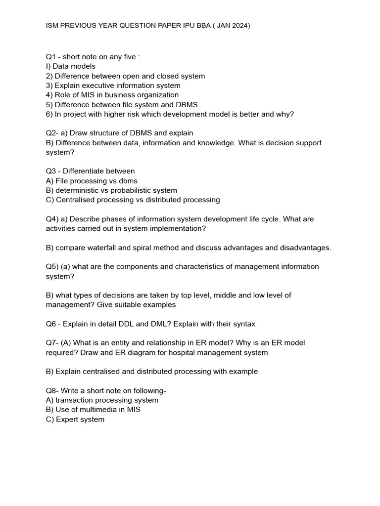 ISM BBA Previous Year Question Paper 2024 | PDF