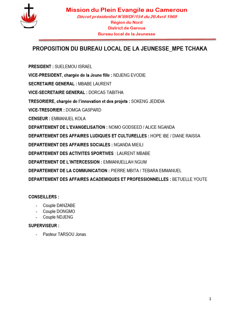 Bureau Local de la Jeunesse MPE Tchaka | PDF