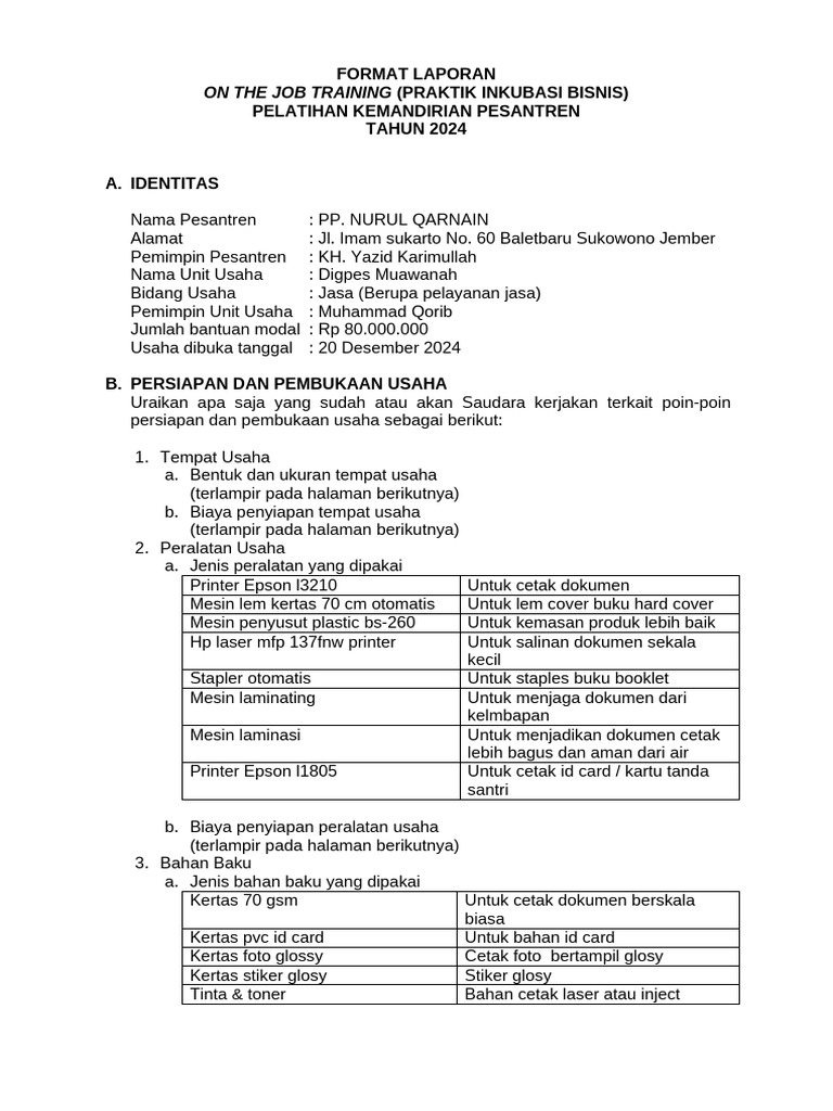 Format Laporan Ojt RTL KP 2024 Edit | PDF