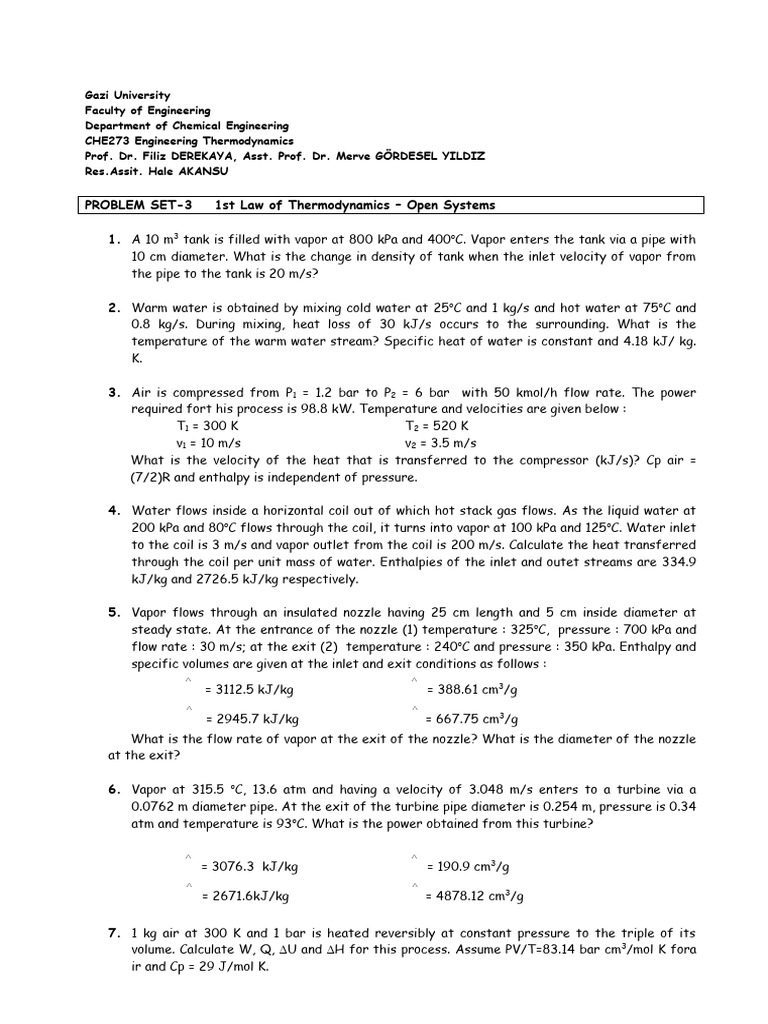 Chemical Engineering Thermodynamics Questions | PDF | Enthalpy | Turbine
