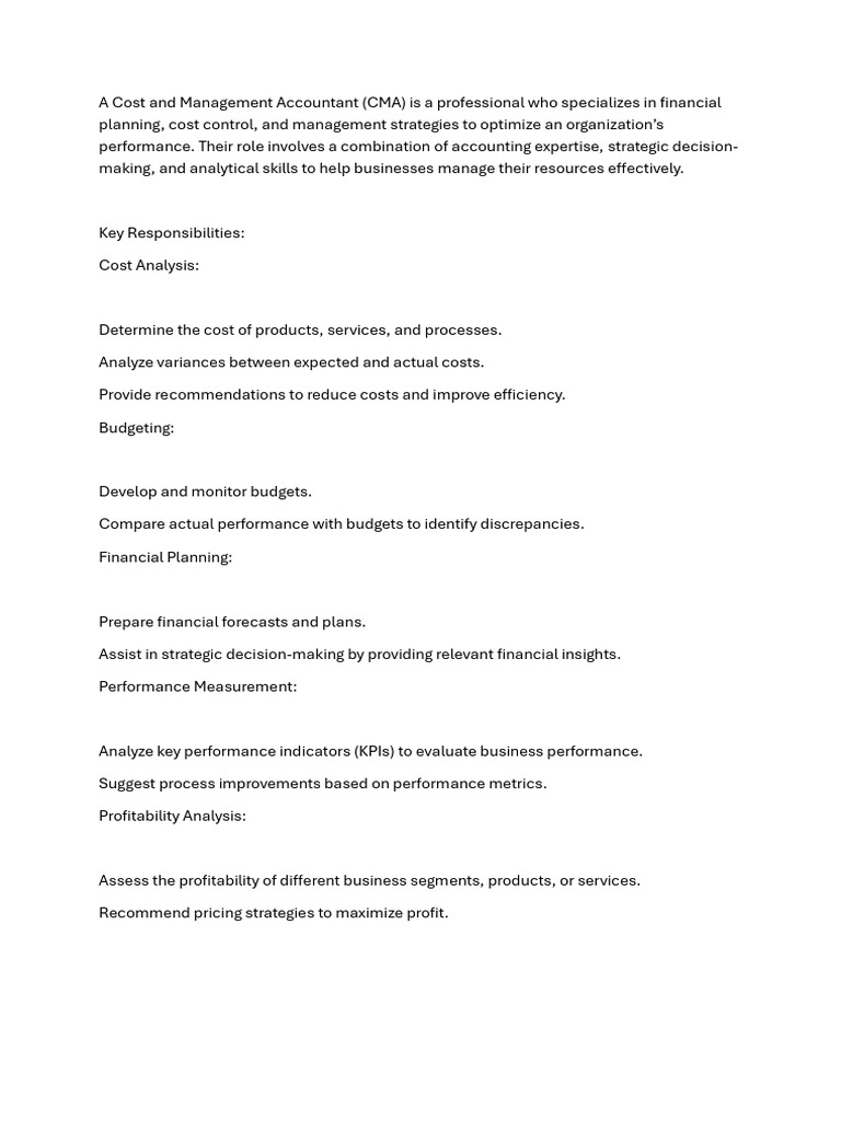 Cost and Management Accountant | PDF