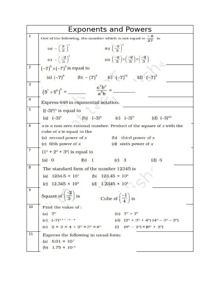 Exponents and Powers | PDF