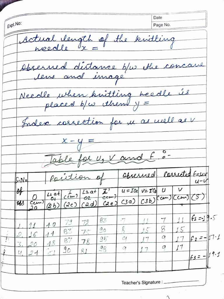 Lens Calculation Experiment Results | PDF