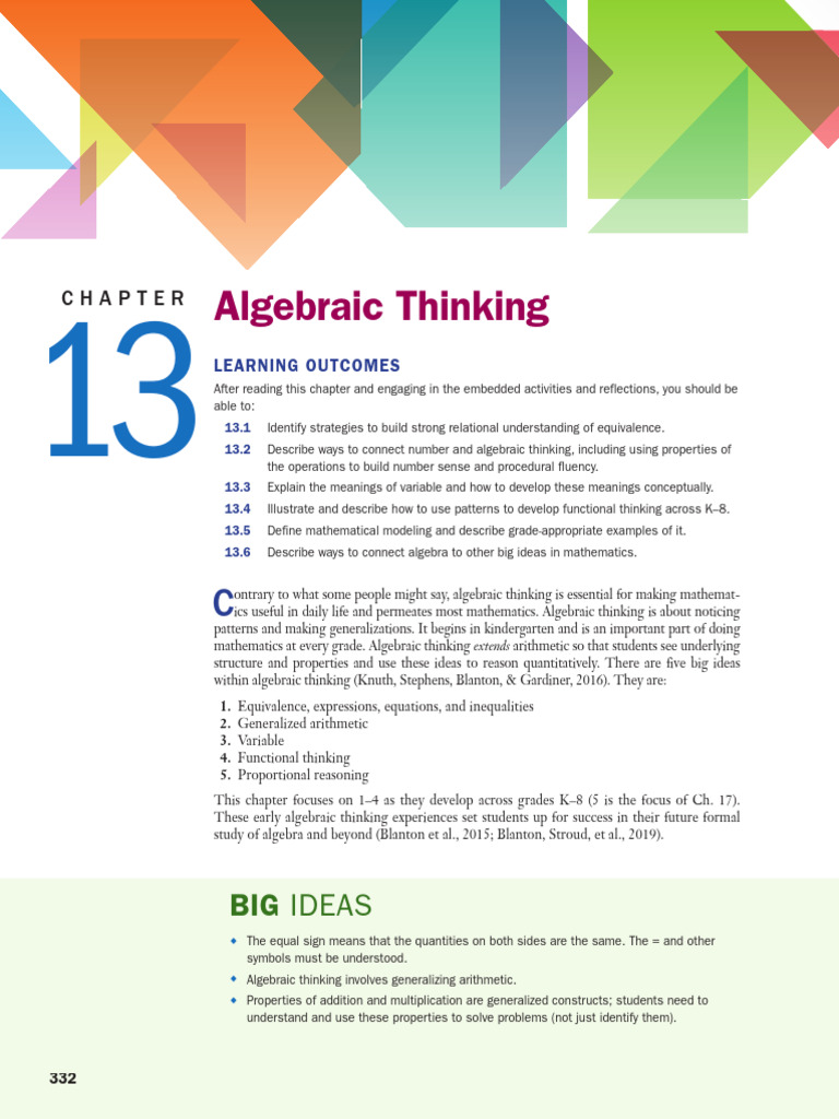 Understanding Algebraic Thinking K-8 | PDF | Algebra | Multiplication