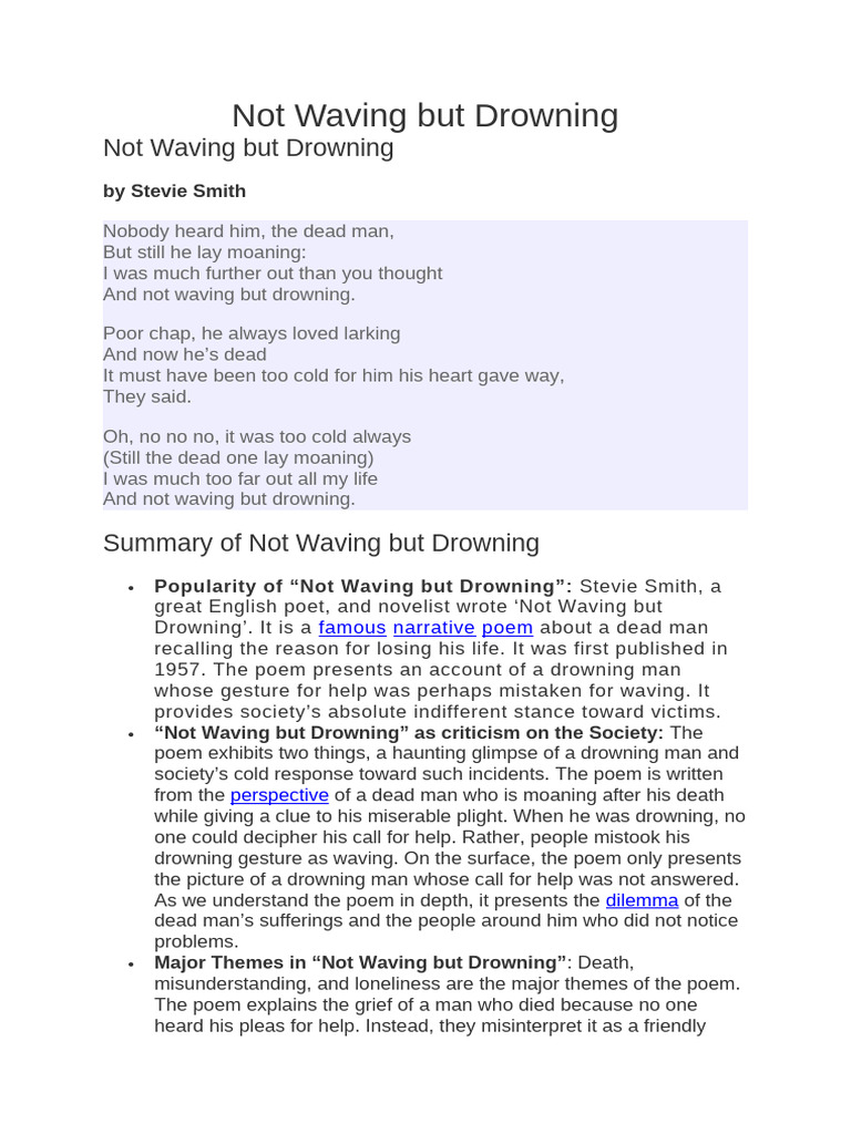 Not Waving But Drowning by Stevie Smith | PDF | Poetry