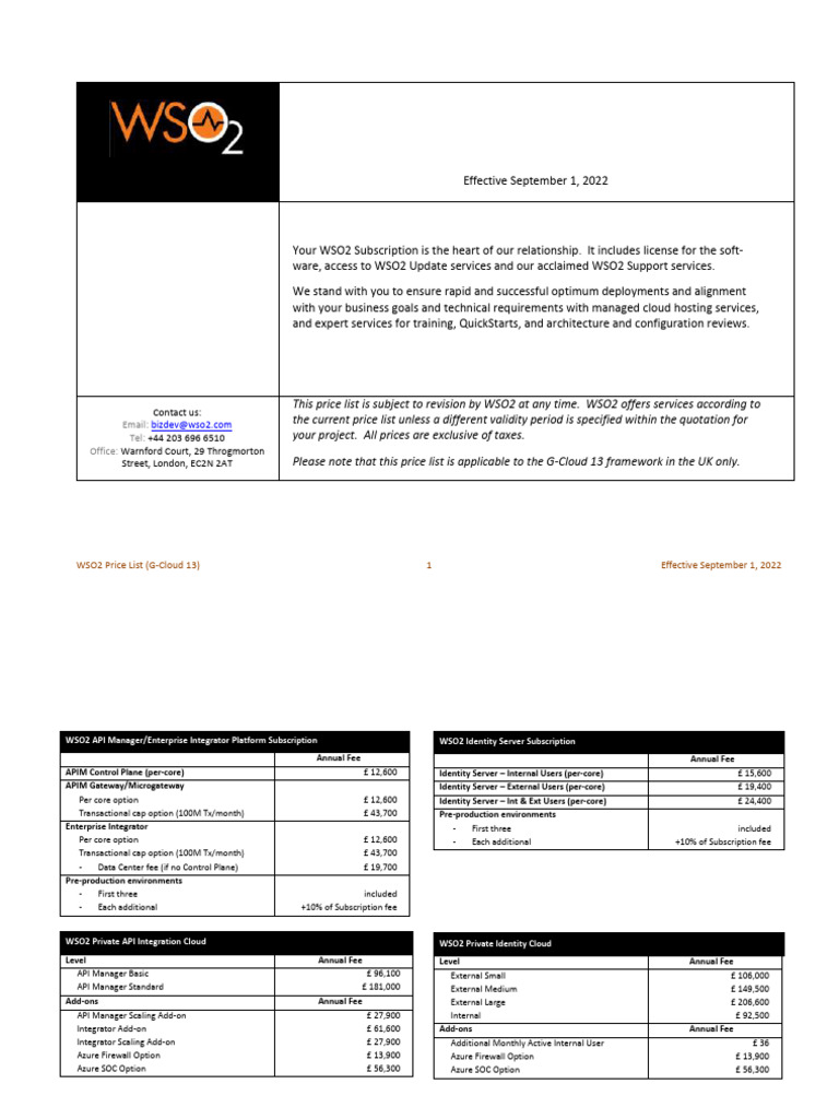 WSO2-pricing-global 2022 | PDF | Cloud Computing | Software