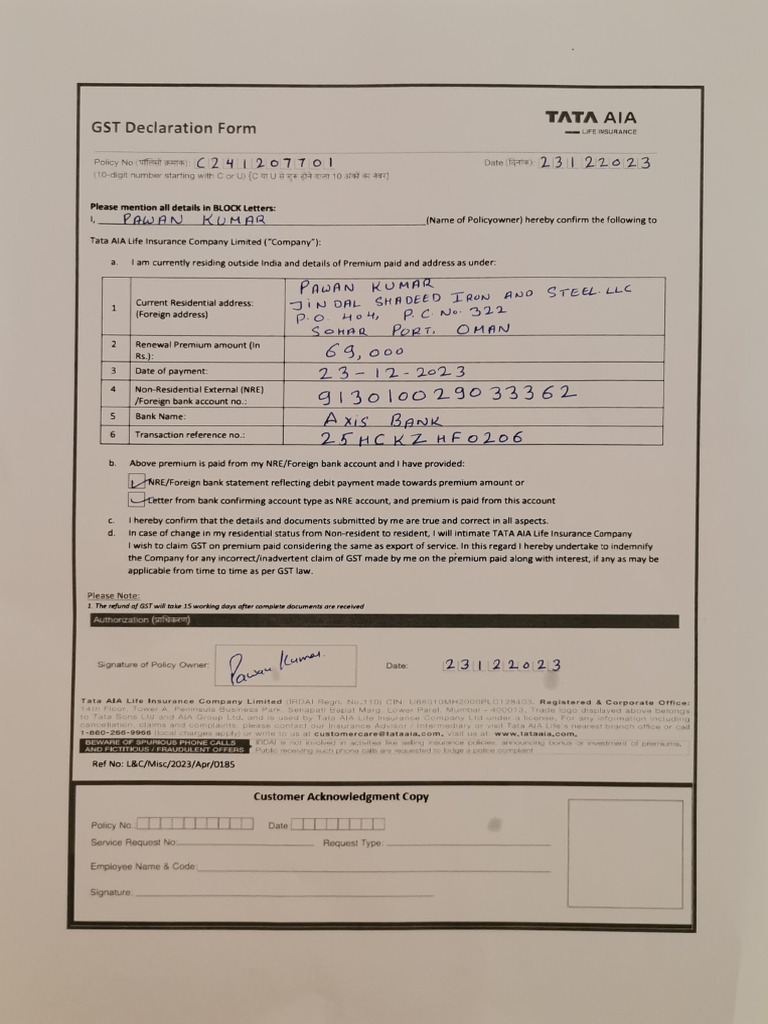 GST declaration form | PDF