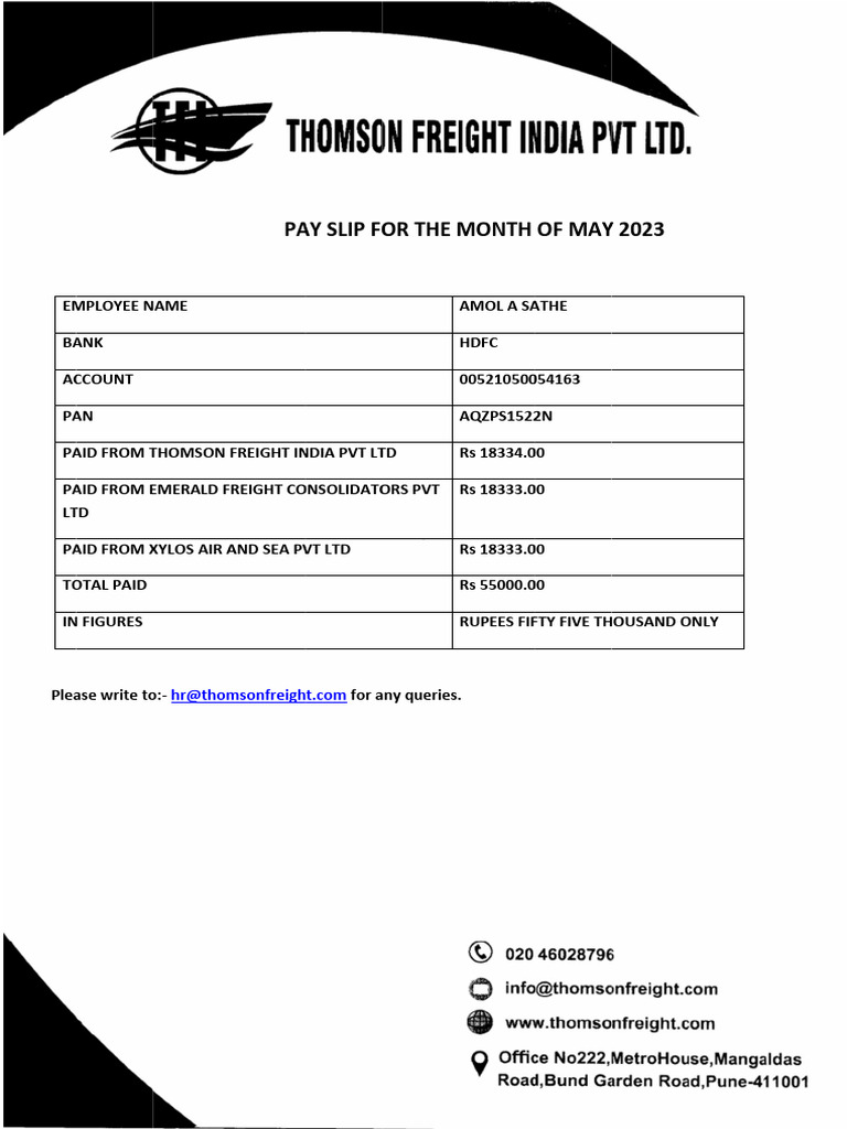 May 2023 Employee Pay Slip Summary | PDF