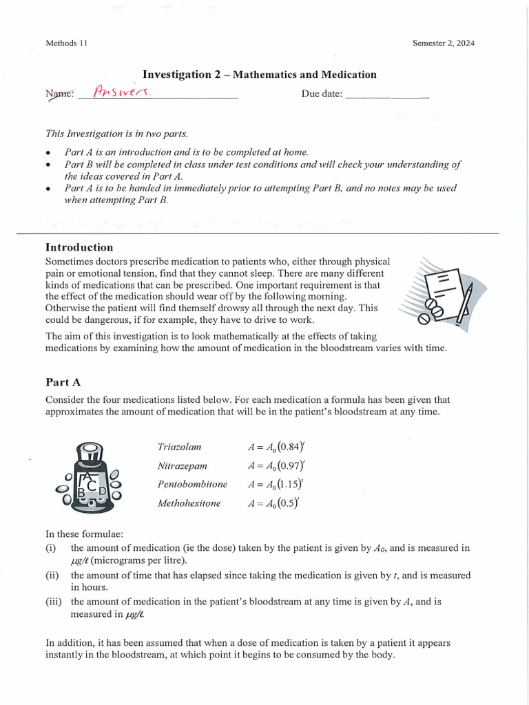 Inv 2 Mathematics and Medication TAKE HOME ANSWERS 2024 FINAL | PDF ...