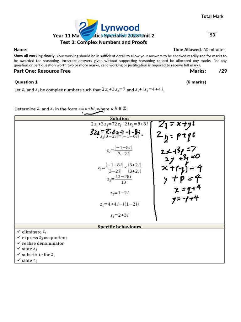 Test 3 2023 Complex Number and Proofs - SOLUTIONS | PDF | Complex ...