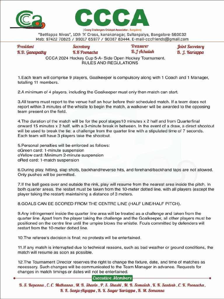 2024 CCCA - Tournament Rules. | PDF