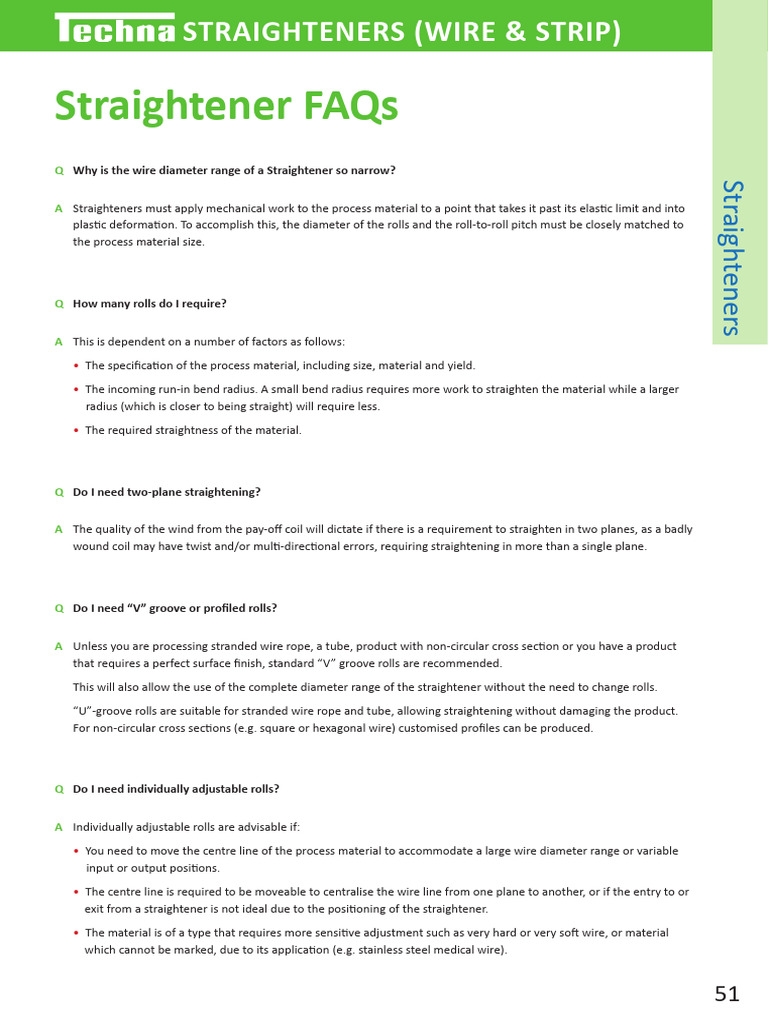 Straightener FAQs | PDF | Wire | Yield (Engineering)