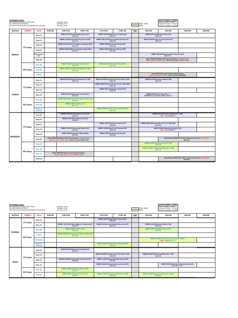 Degree Master Timetable Sept 2024 2 | PDF | Mechanical Engineering | Engineering