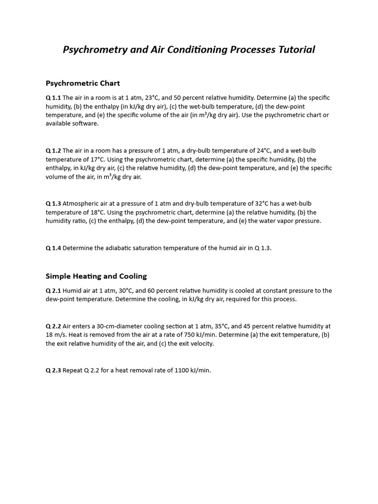 HVAC Tutorial 01 - Psychrometry (Question) | PDF | Humidity | Thermodynamic Properties
