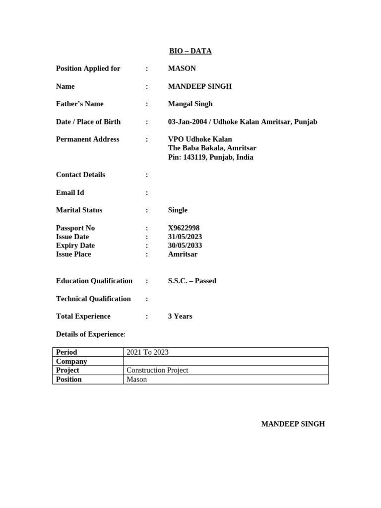 Mandeep Singh - CV | PDF