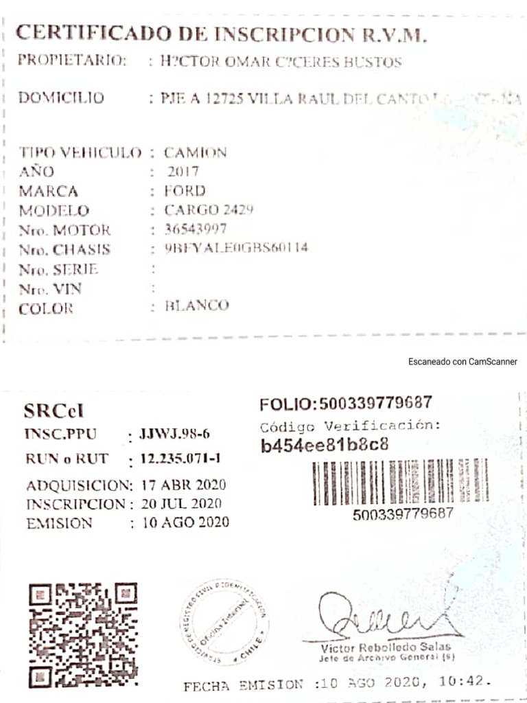 Padrón Camión Pluma Hector Caceres | PDF