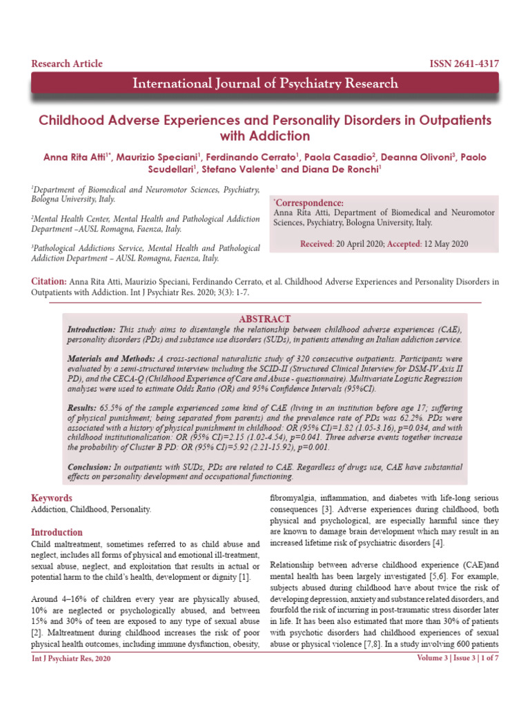 Childhood Adverse Experiences and Personality Disorders in Outpatients ...
