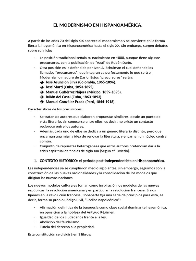 El Modernismo en Hispanoamérica | PDF | America latina | Burguesía