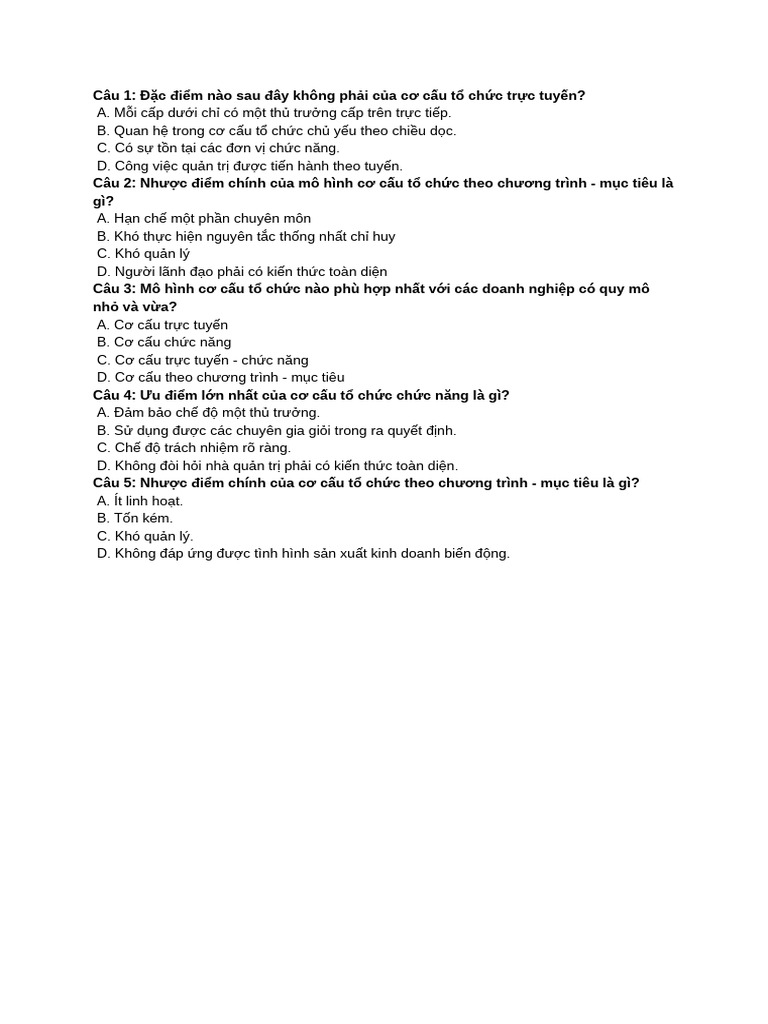 Câu Hỏi Cơ Cấu Của QTDN | PDF