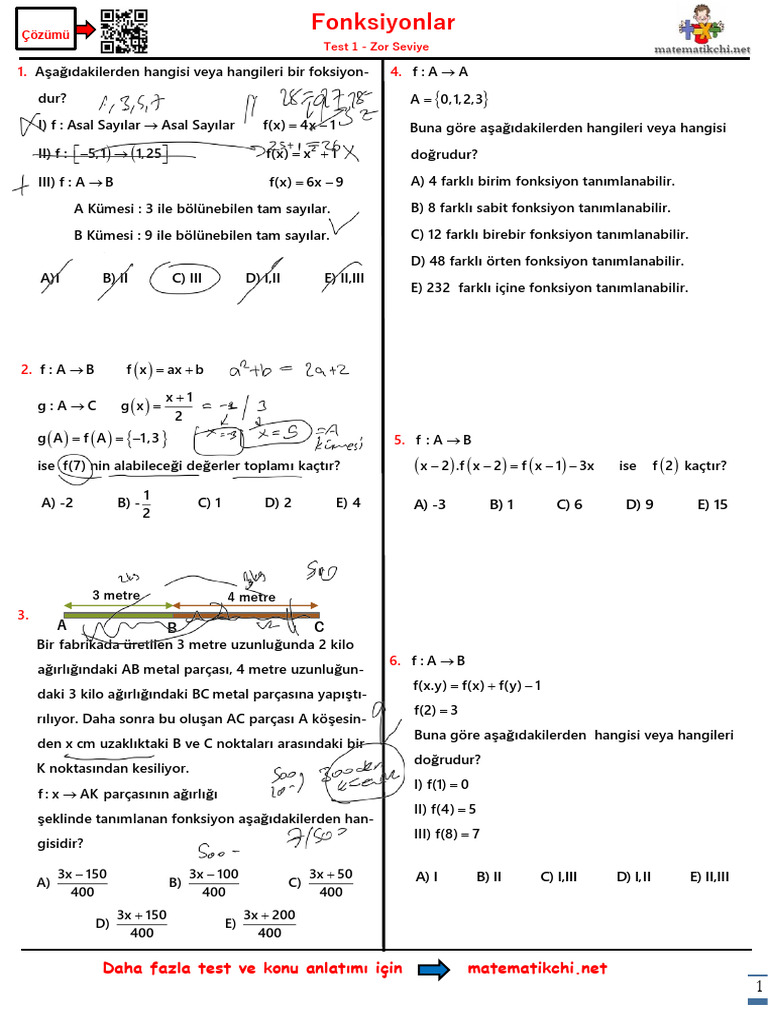 Fonksiyonlar Test 1 Z | PDF