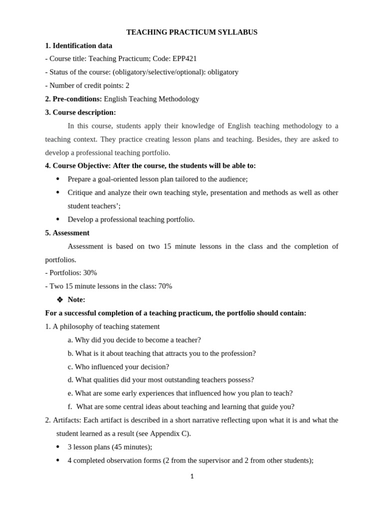 Teaching Practicum Syllabus | PDF | Lesson Plan | Teachers