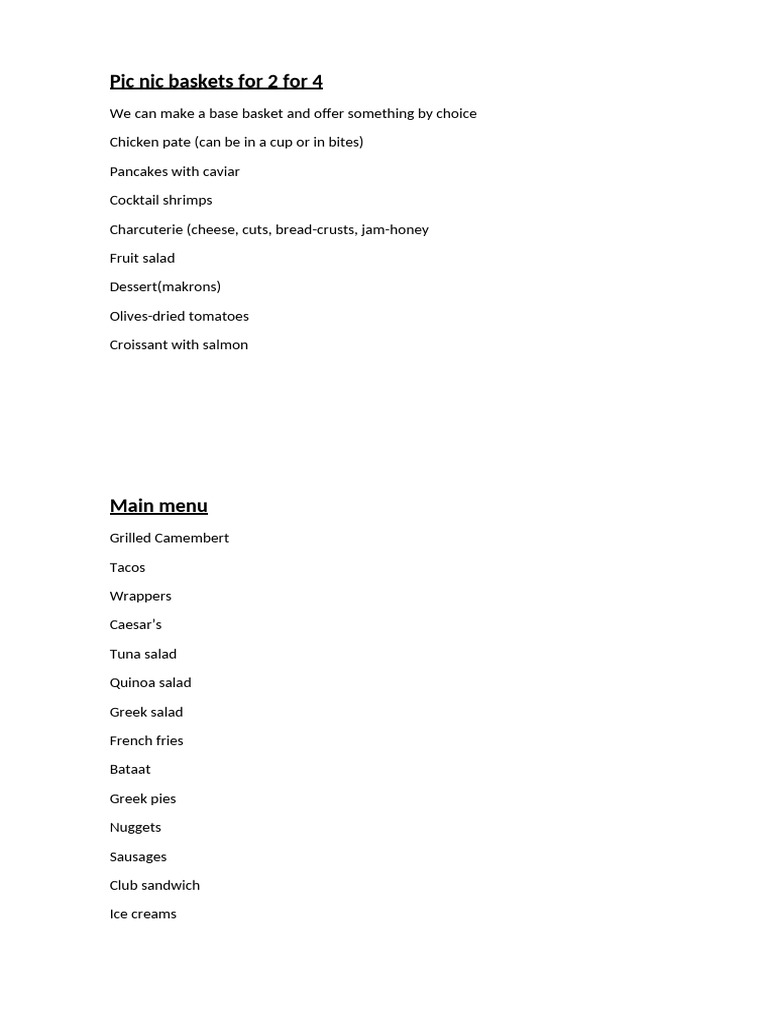 Pic Nic List | PDF