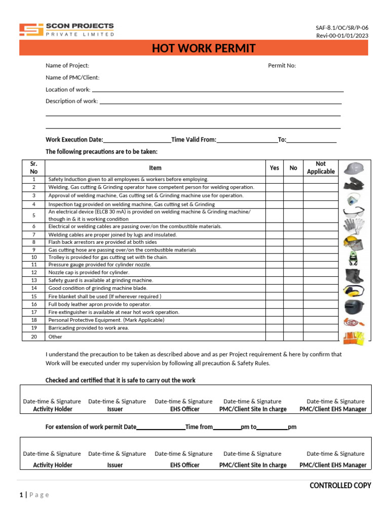 Hot Work Permit Safety Checklist | PDF | Welding | Construction