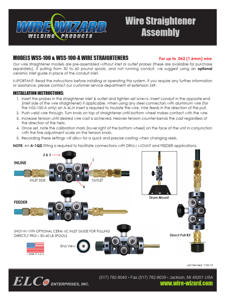 WSS-100 WireStraightener Instructions | PDF | Wire | Electrical Connector