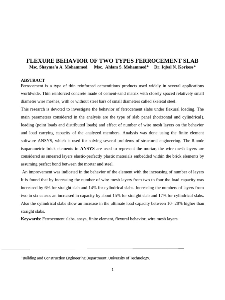 Flexure Behavior of Two Types Ferrocement Slab | PDF | Fracture ...