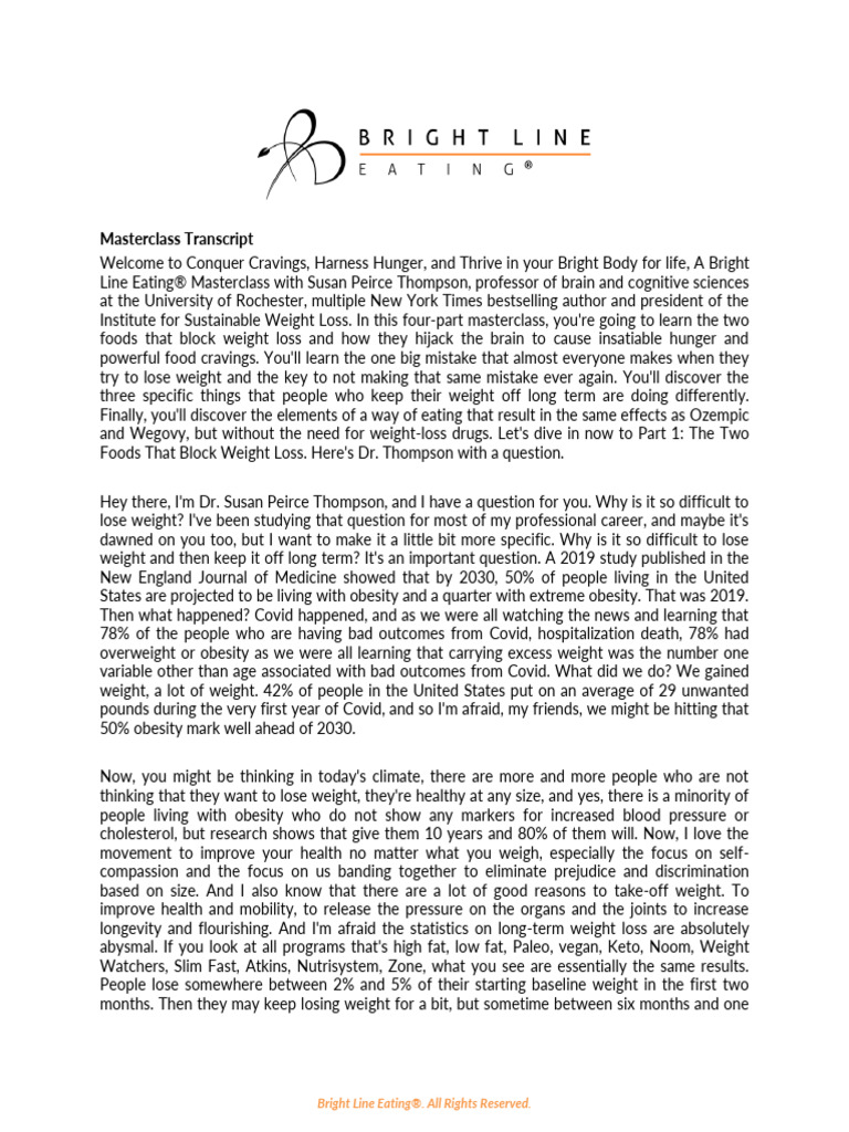 Masterclass Transcript 2024 | PDF | Leptin | Meal