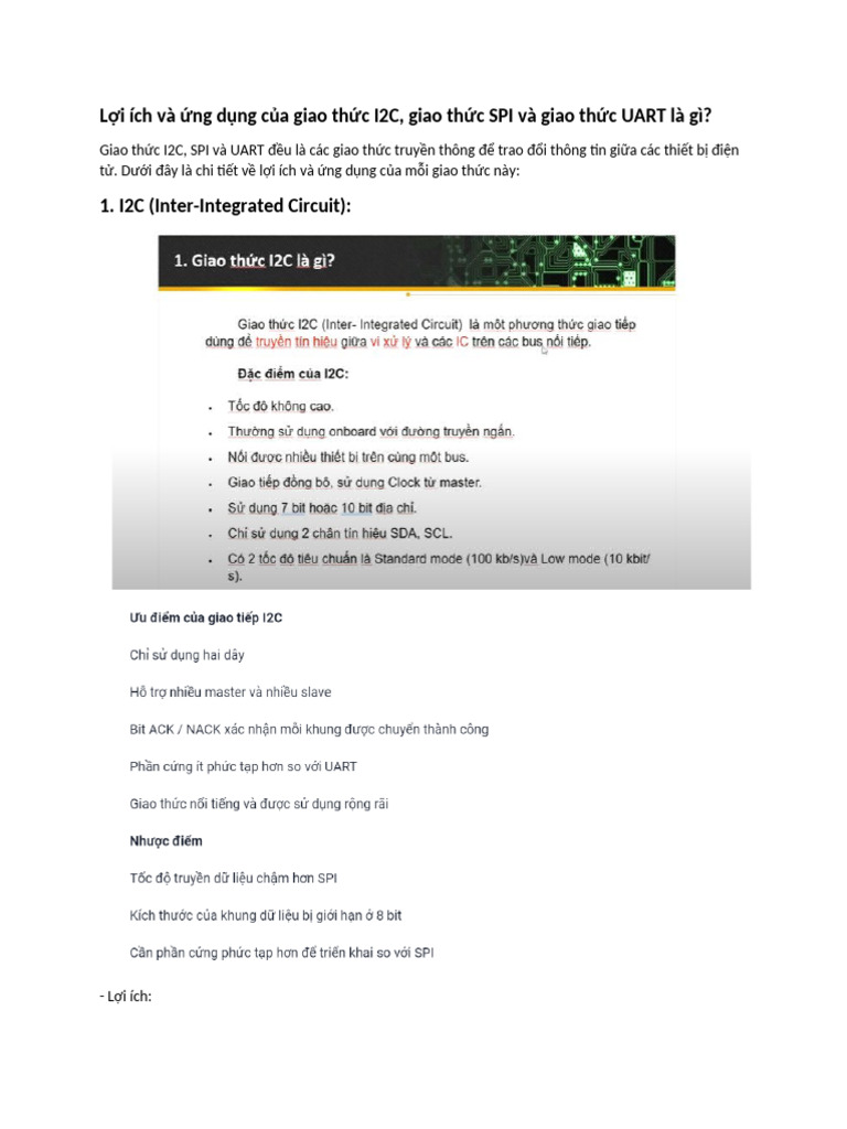 L I Ích Và NG D NG C A Giao TH C I2C, Giao TH C SPI Và Giao TH C UART Là Gì? | PDF
