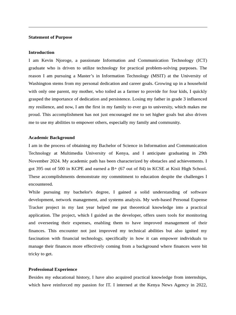 Statement of Purpose | PDF | Goal | Knowledge