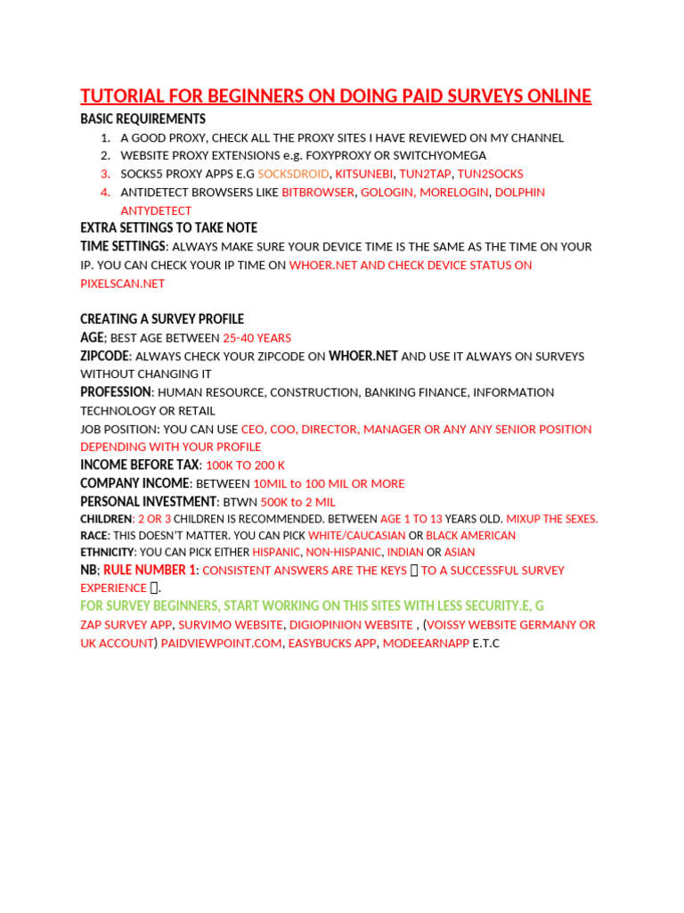 Tutorial For Beginners On Doing Paid Surveys Online | PDF