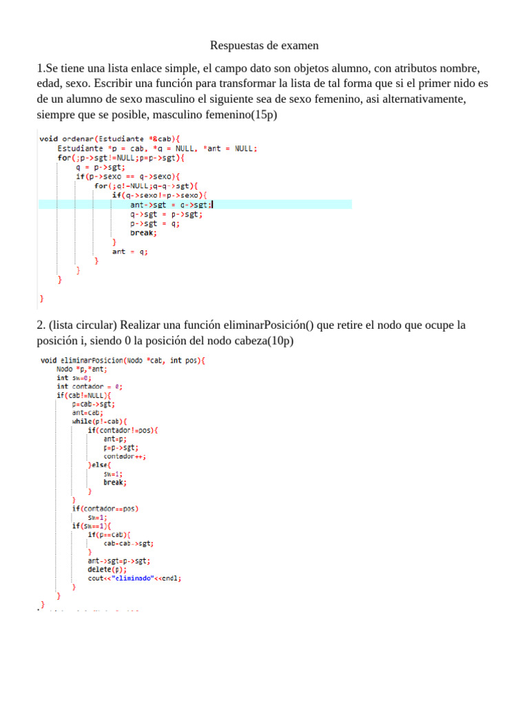 Respuestas de Examen1 - Estructura de Datos | PDF