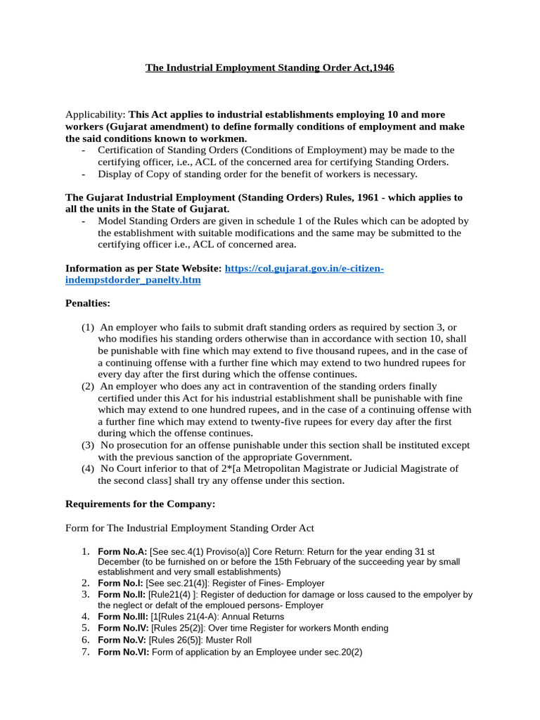 Research Pertainig To The Industrial Employment Standing Order Act ...