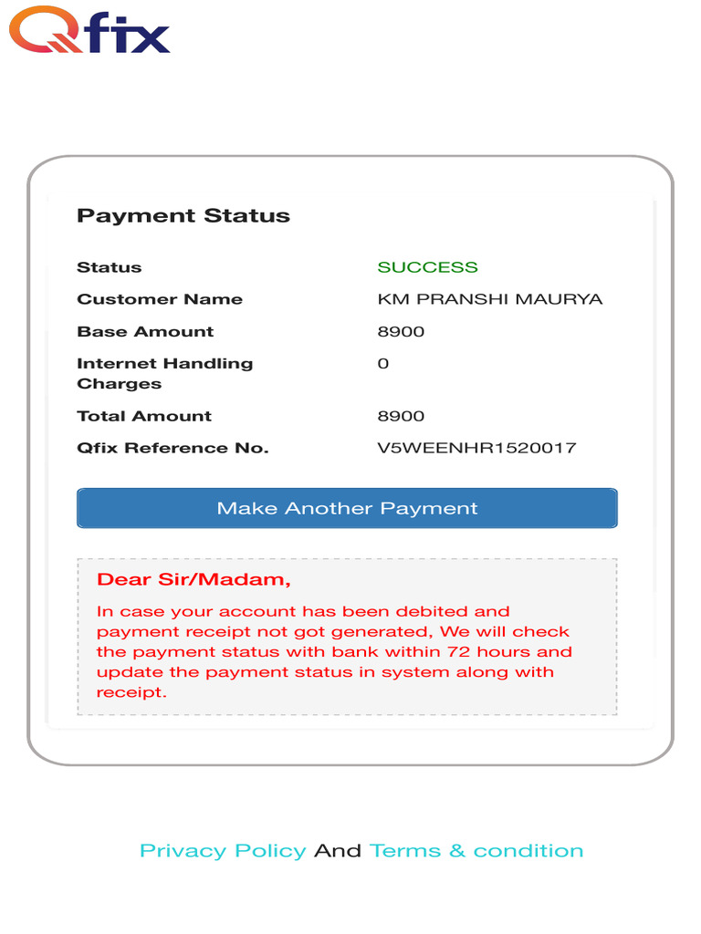 Payment Status and Privacy Policy | PDF