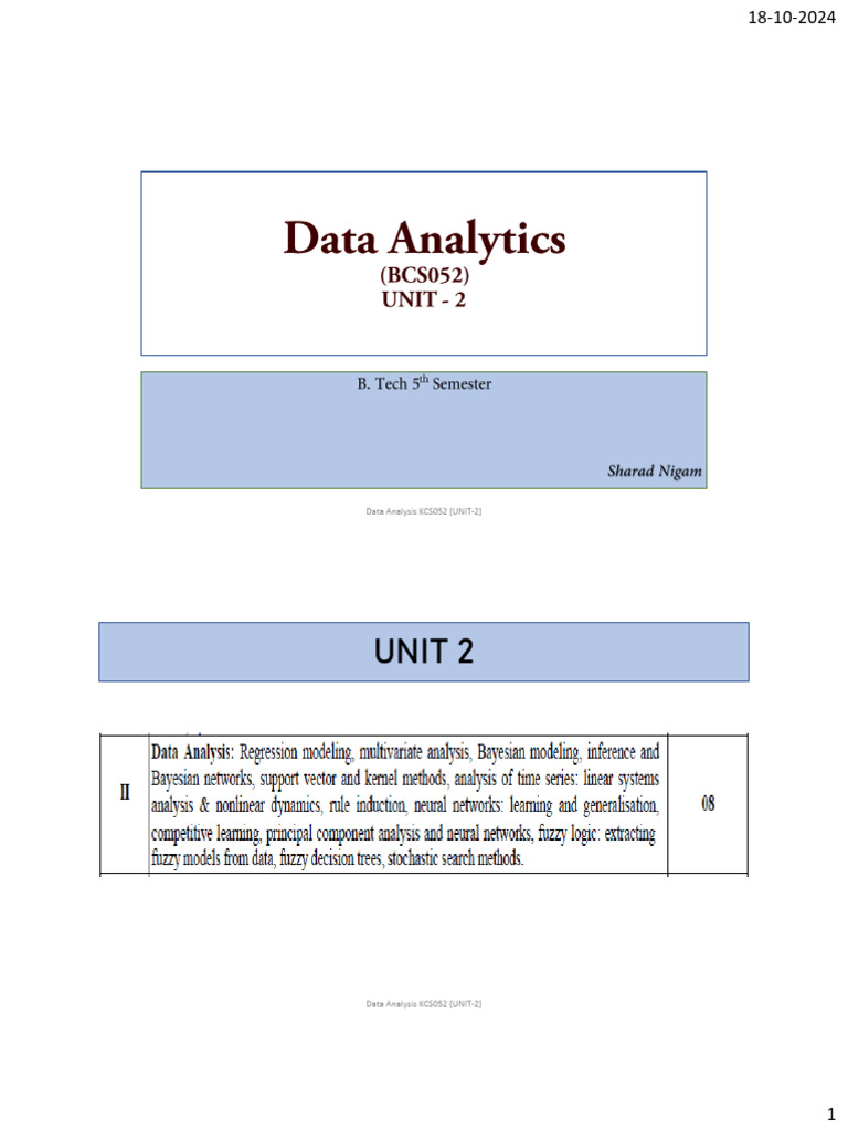 DA unit 2 | PDF | Regression Analysis | Support Vector Machine