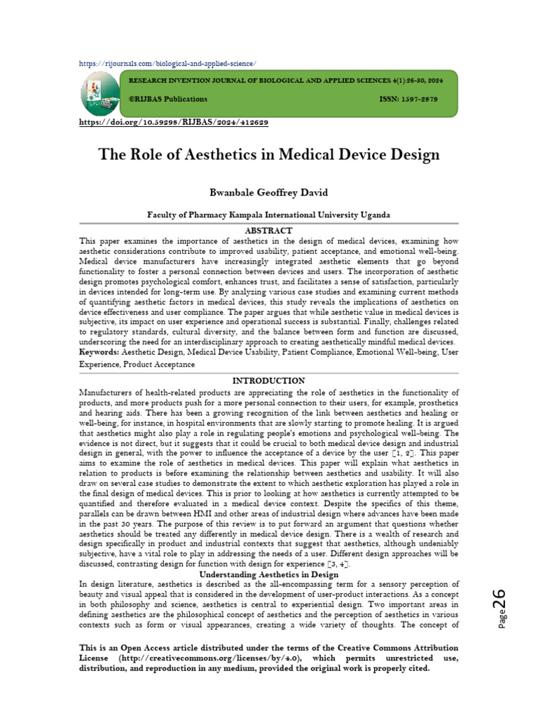 Aesthetics in Medical Device Design | PDF | Aesthetics | Usability
