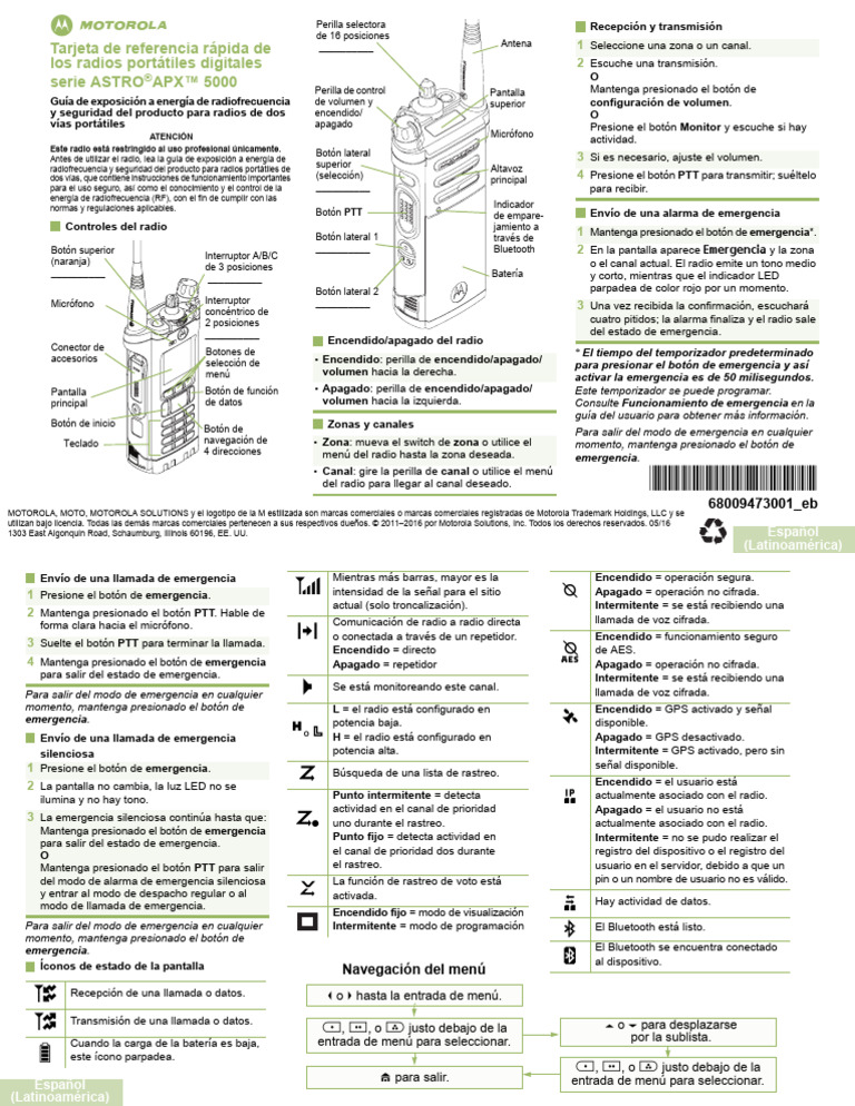 APX5000m3 Quick Reference Card | PDF | Radio | Cambiar