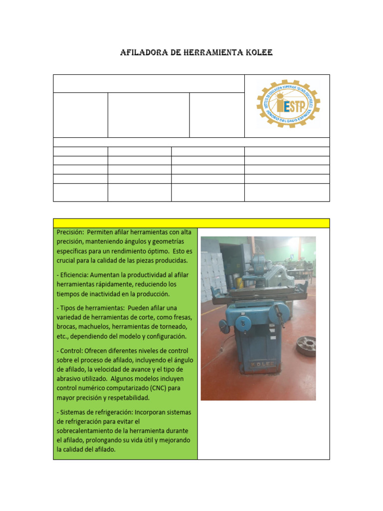 Afiladora de Herramienta KOLEE: Especificaciones y Uso | PDF