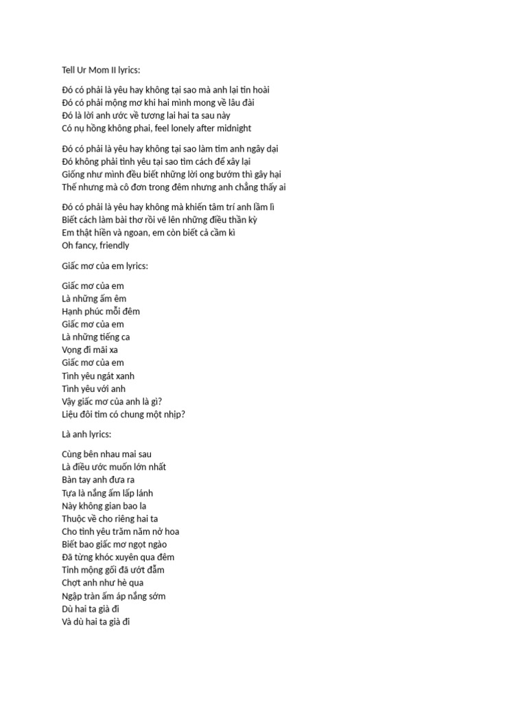 Tell Ur Mom II Lyrics | PDF