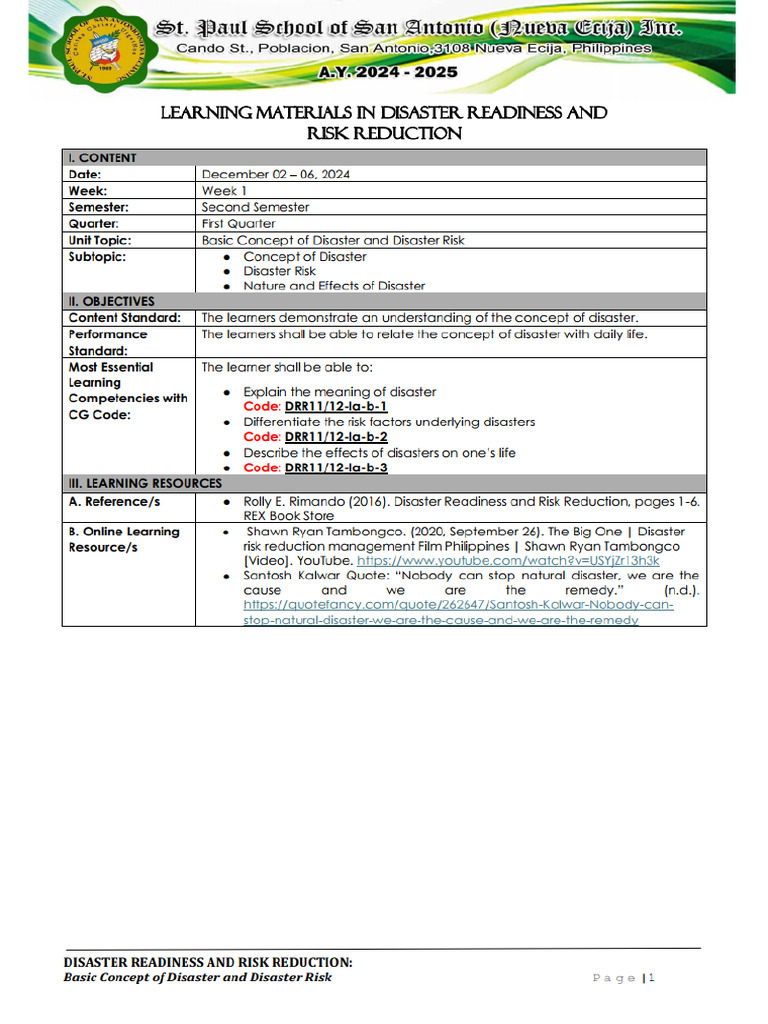 DRRR Week 1 Handouts | PDF