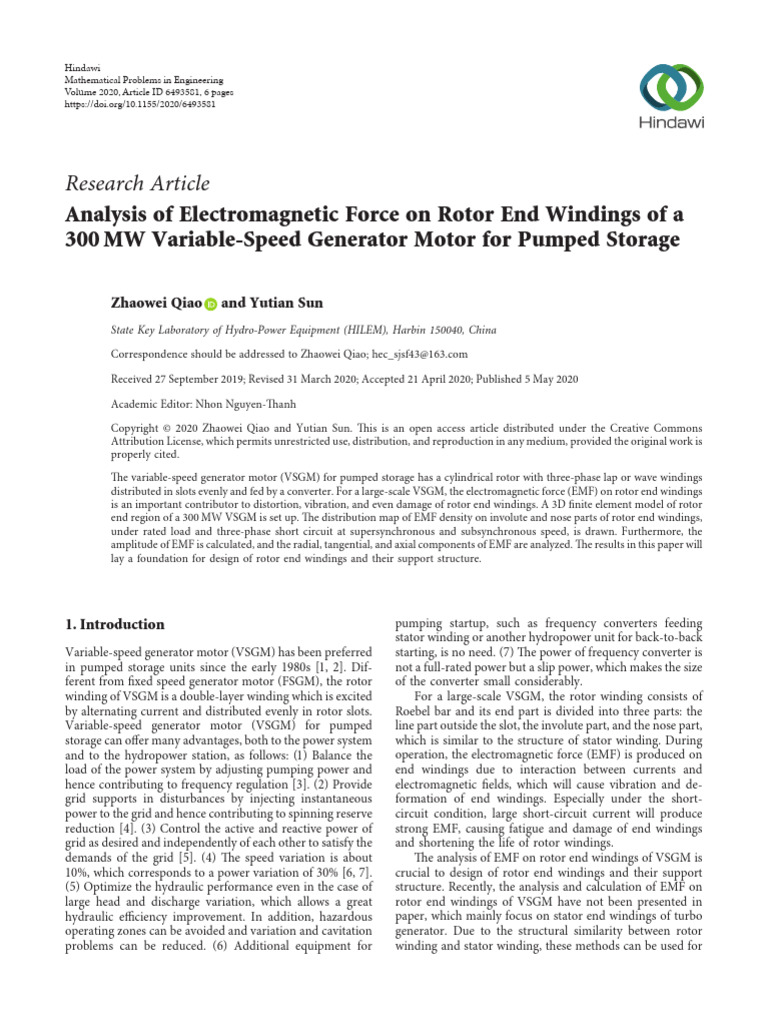 P Analysis Of Electromagnetic Force On Roror End Winding Of A 300 Mw Qiao 2020 Pdf Electric
