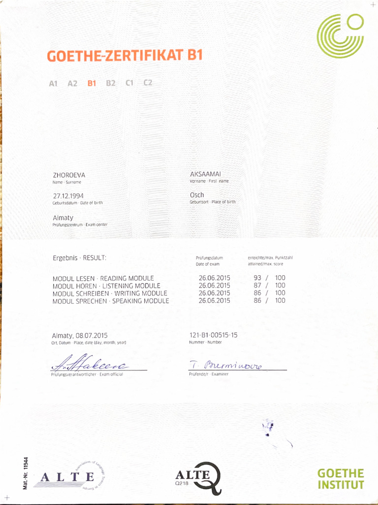 Goethe Zertifikat B1 | PDF