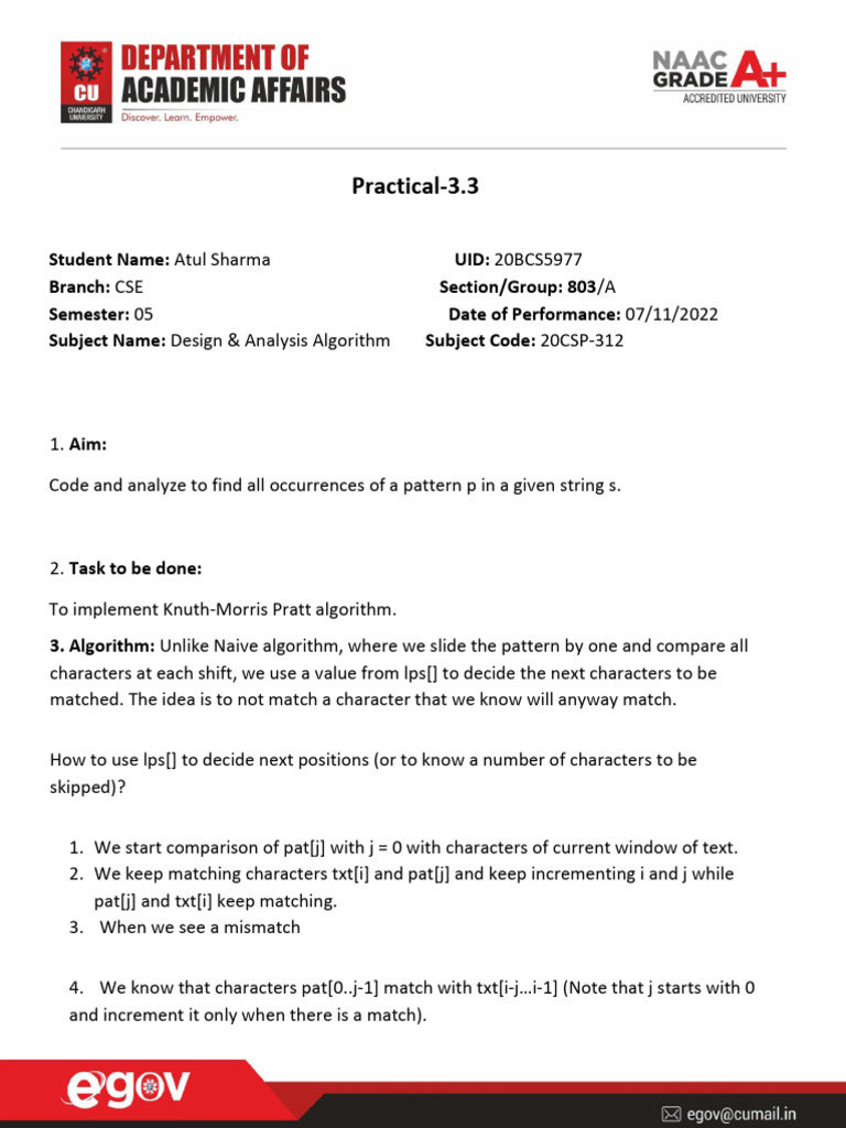 20BCS5977_DAA LAB WORKSHEET 3.3pdf | PDF | Applied Mathematics | String (Computer Science)