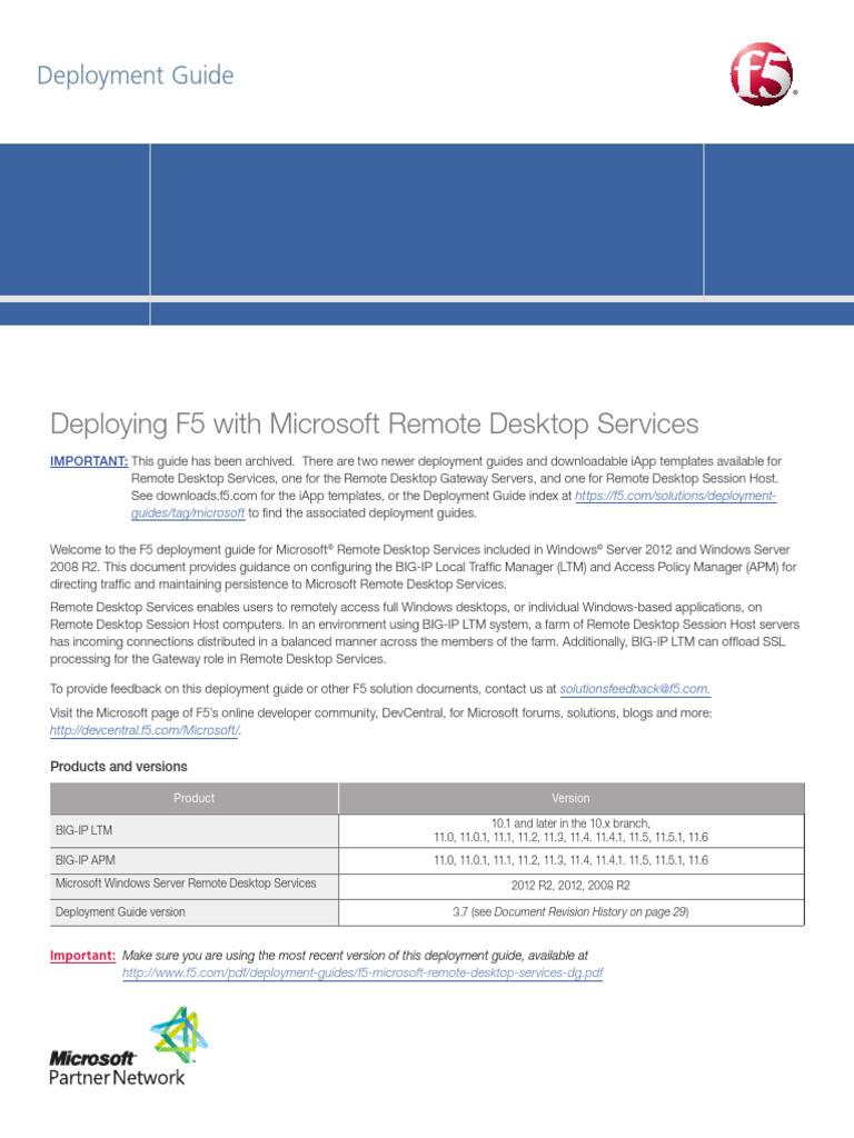 f5 Microsoft Remote Desktop Services DG | PDF | Remote Desktop Services ...